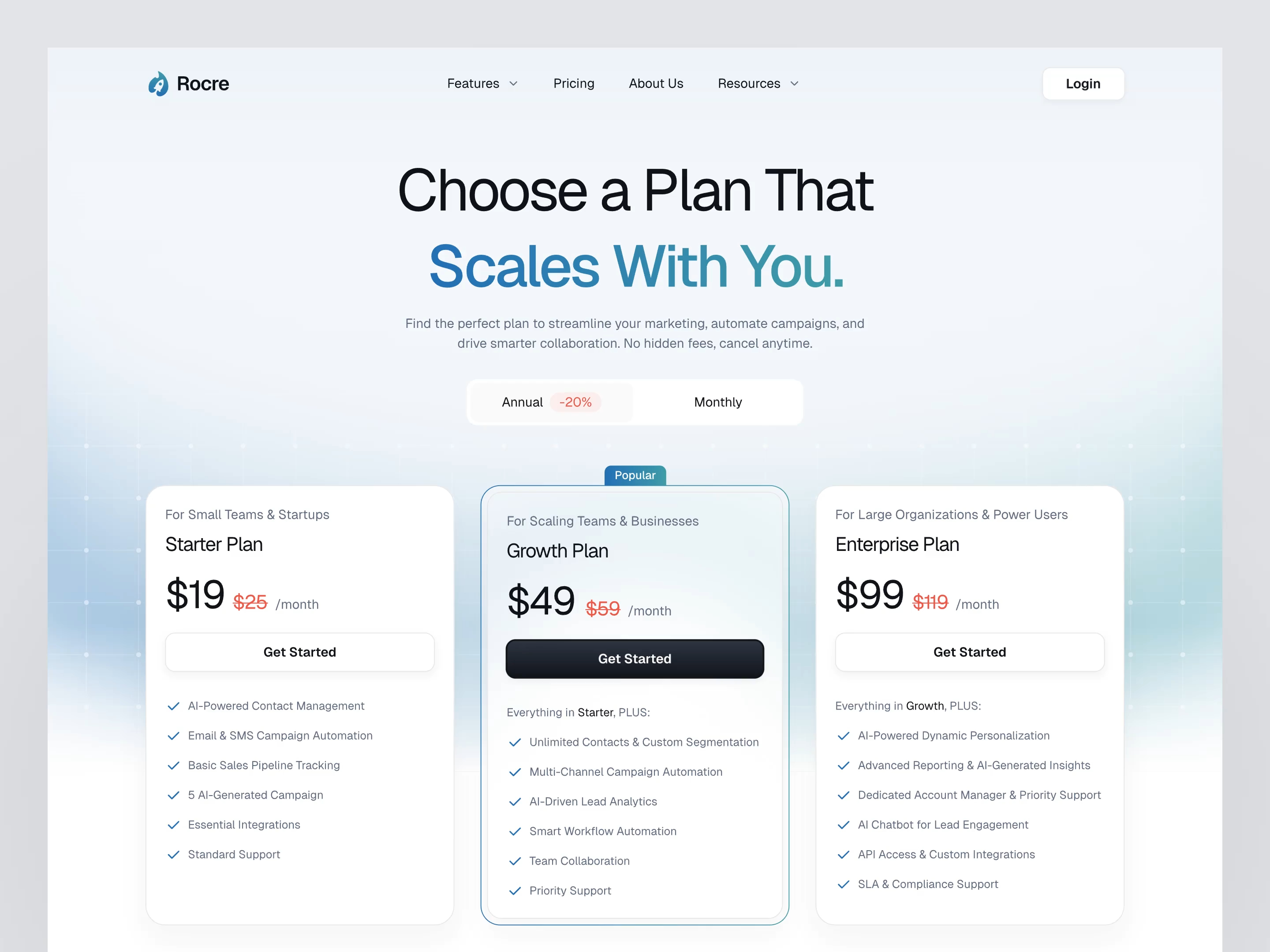Rocre - Pricing & Plan by Uxerflow | Layers