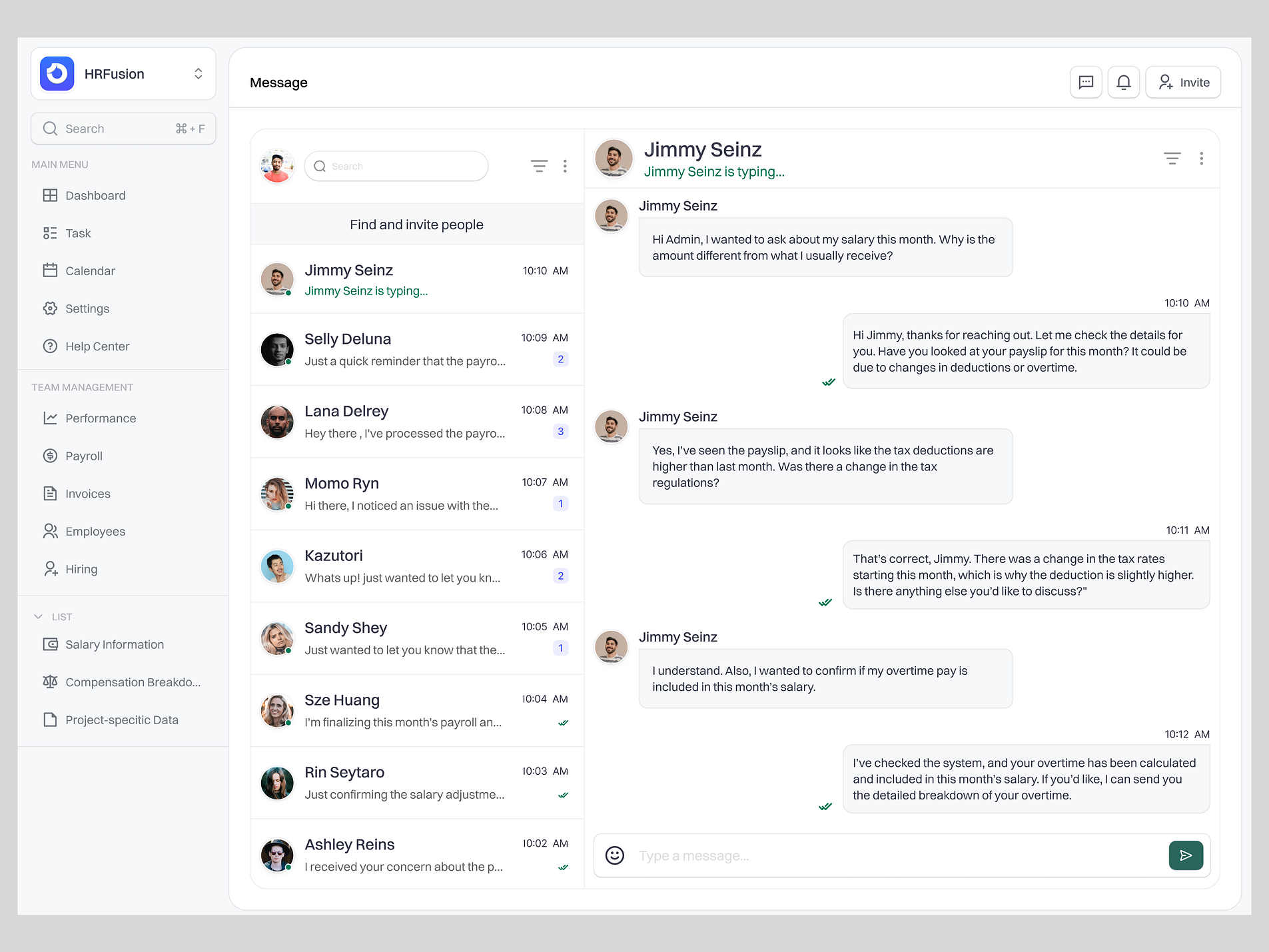 HR Management Saas Web App Dashboard - Chat Message Page by Keitoto ...