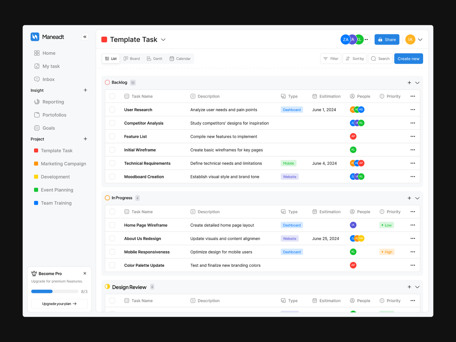 Maneadt - Task Management Dashboard by Hatypo Studio | Layers
