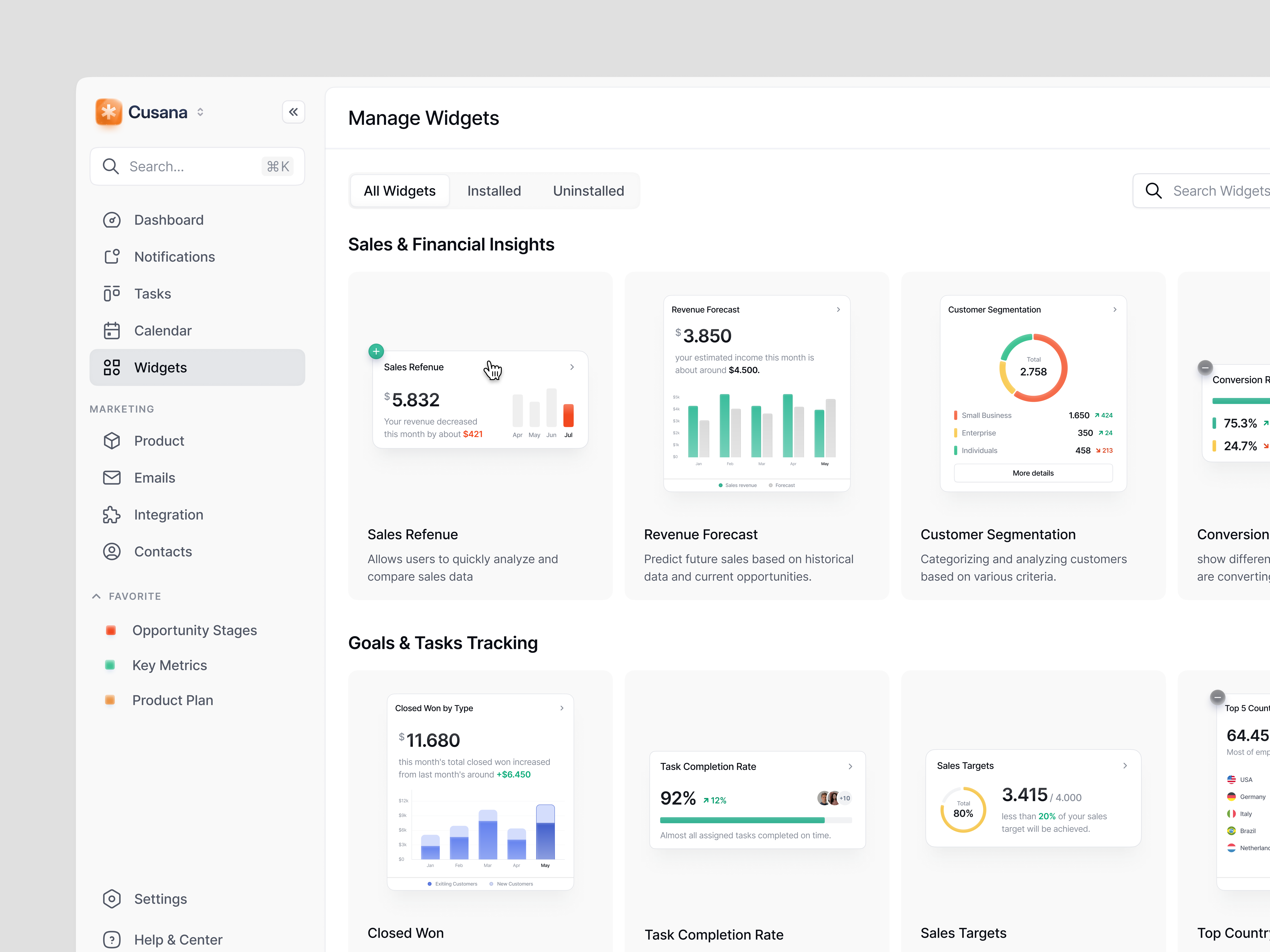 Widgets Dashboard Page by Ali Husni | Layers