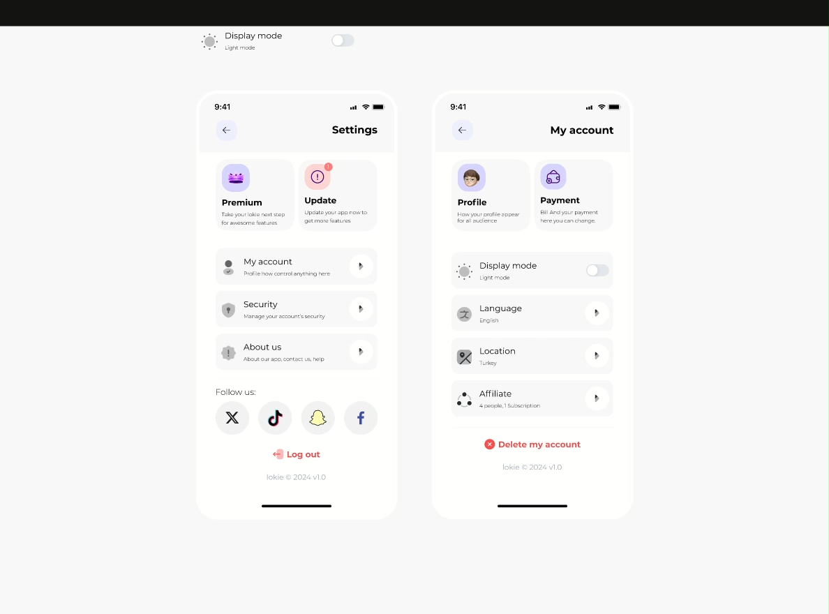 Settings pages for the mobile app. (Video) by Karim Saif | Layers