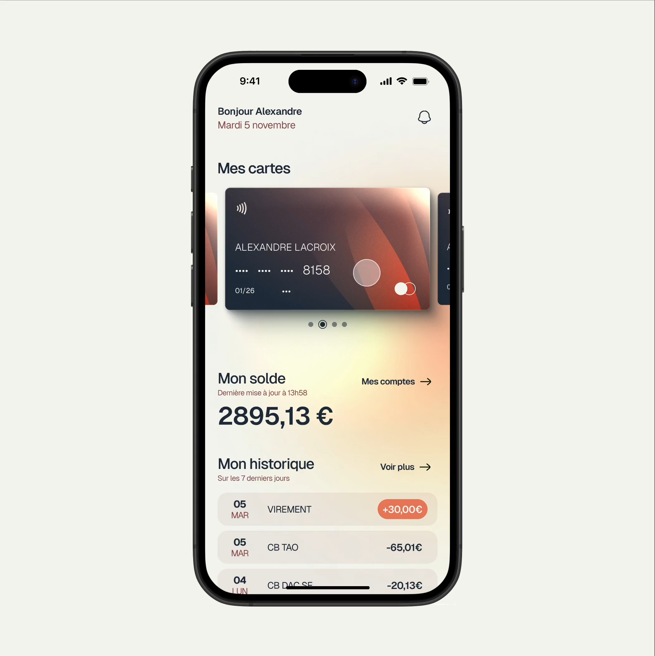 Quick access to the main features of the credit card. by Manu | Layers