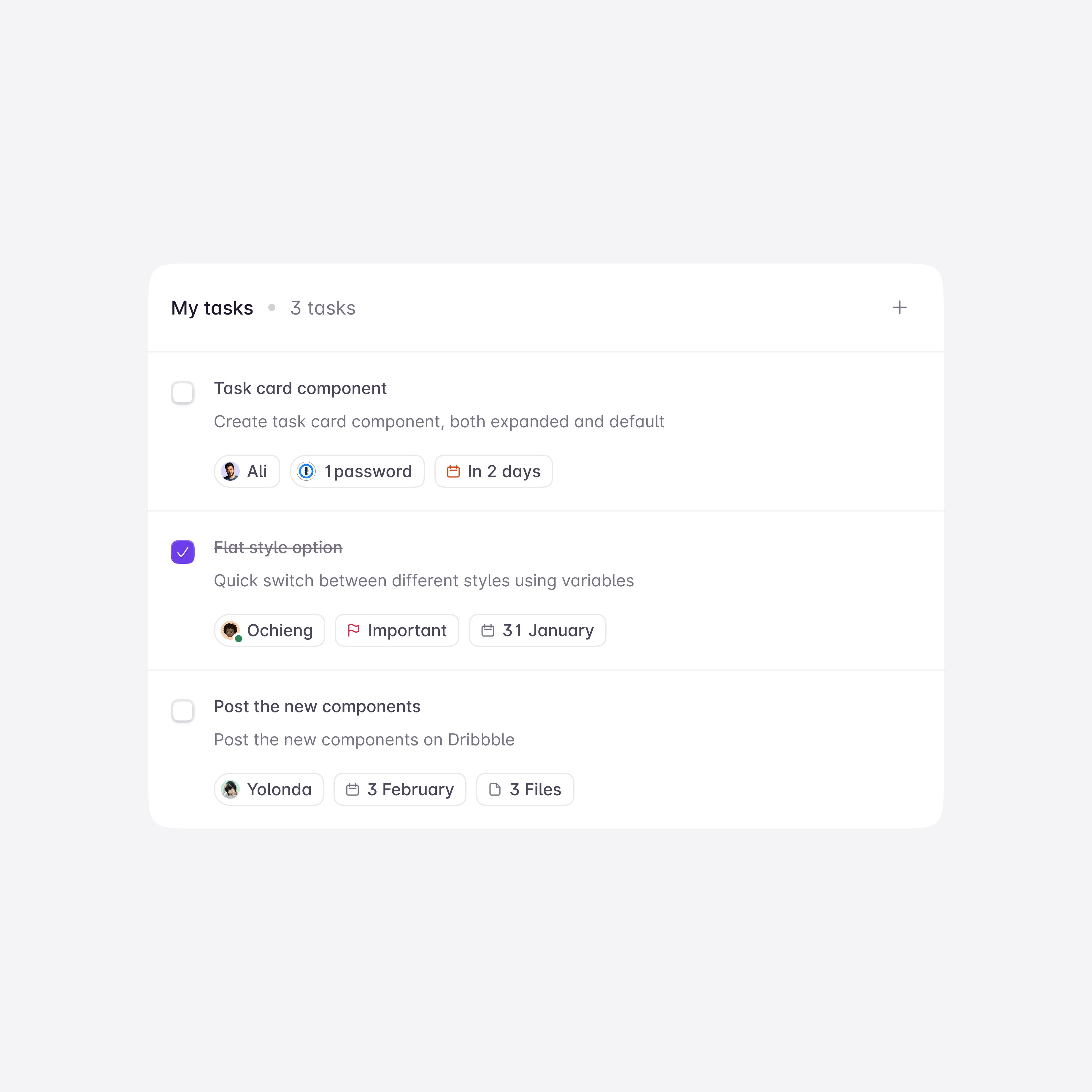 Task card component by Ali | Layers