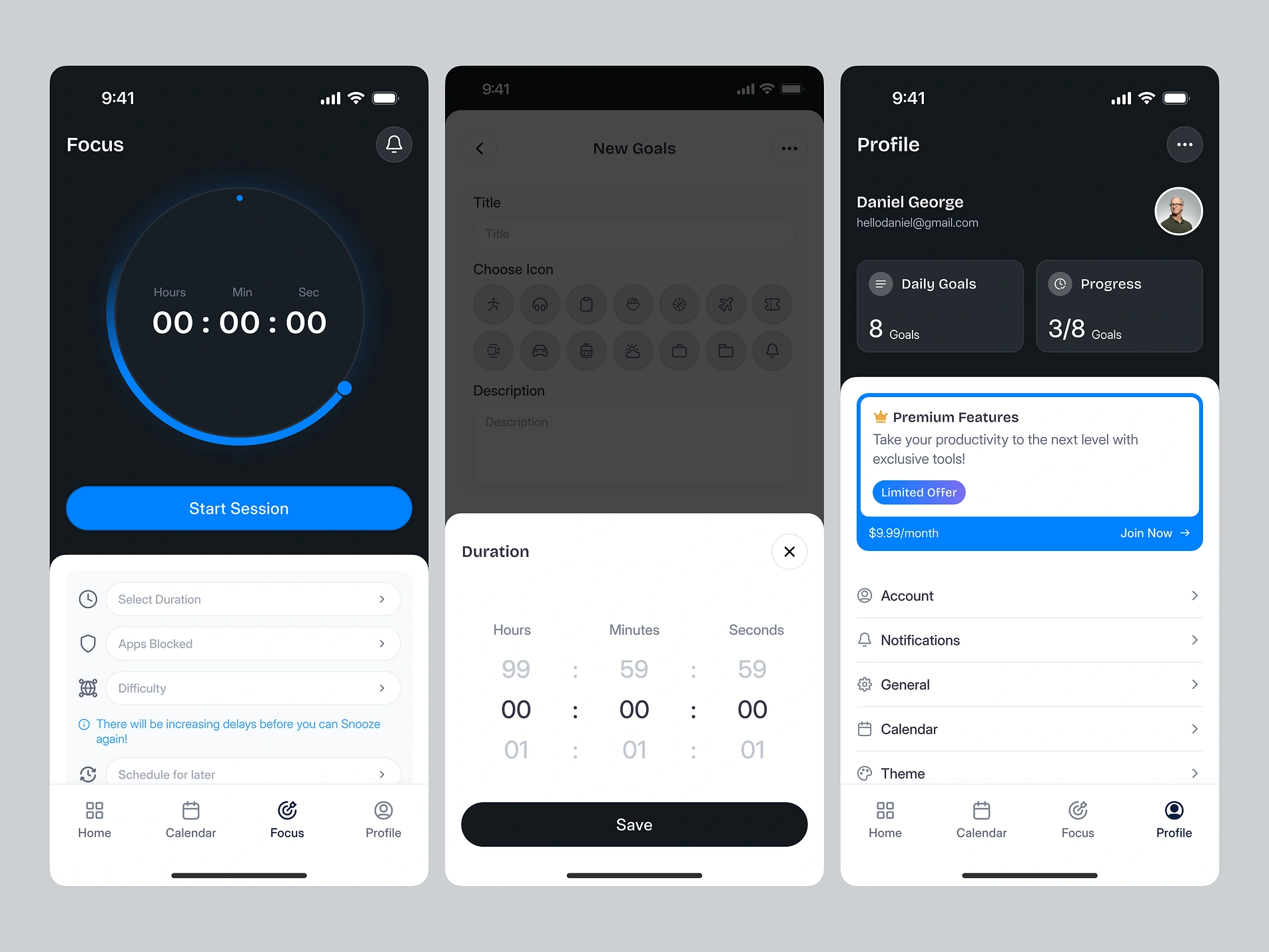 Productivity Mobile App UI/UX - Set Focus by Keitoto Studio | Layers