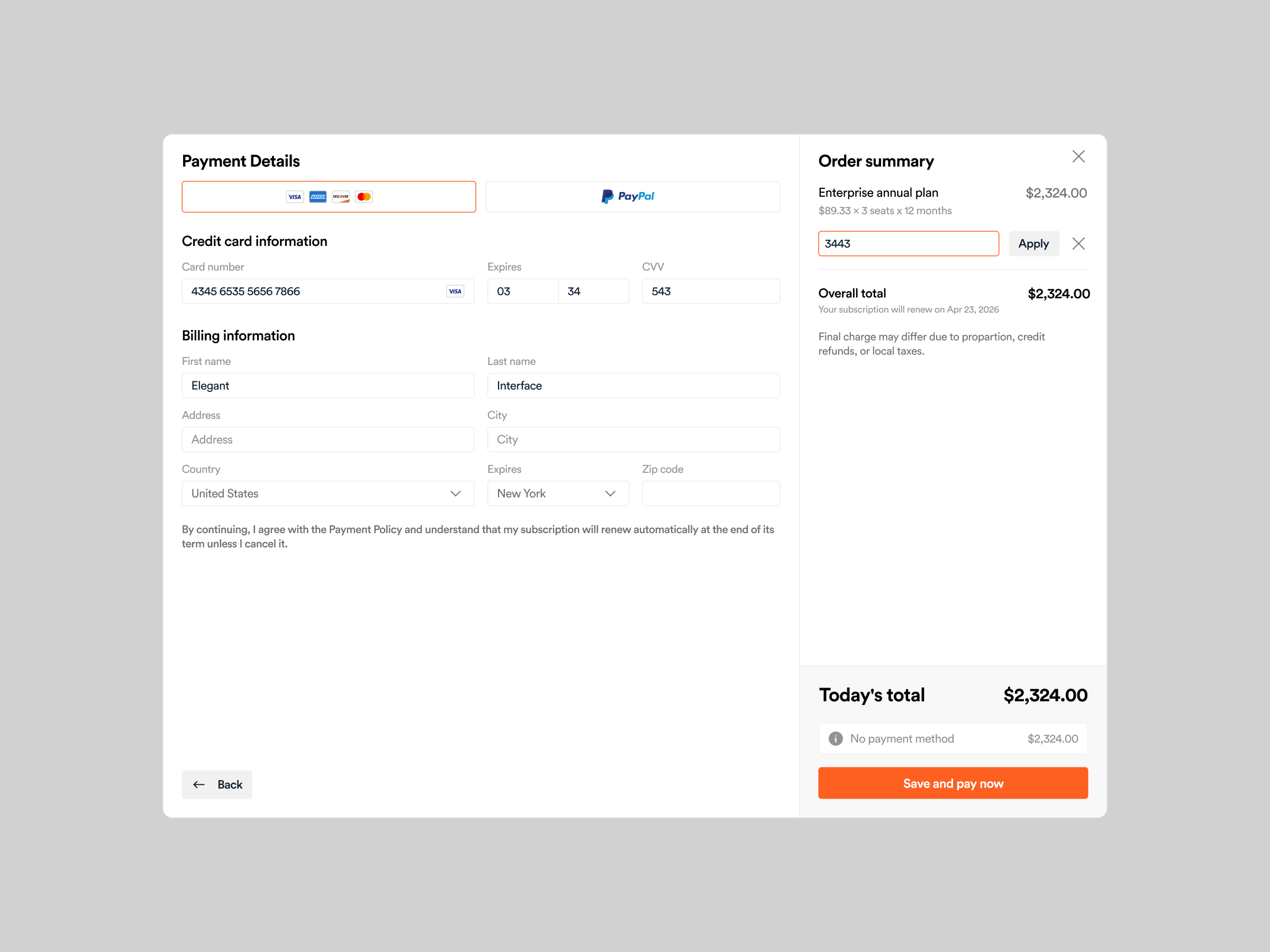 Payment details by Elegant Interface | Layers