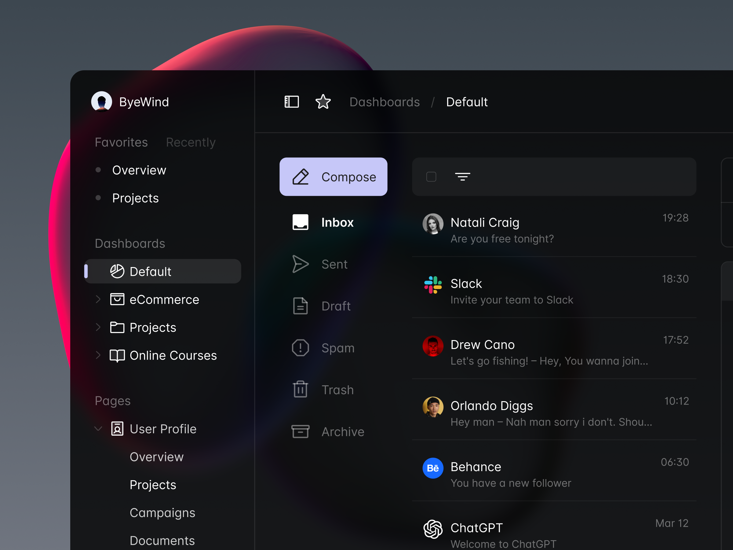 Mail Page In Dark Mode By ByeWind Layers