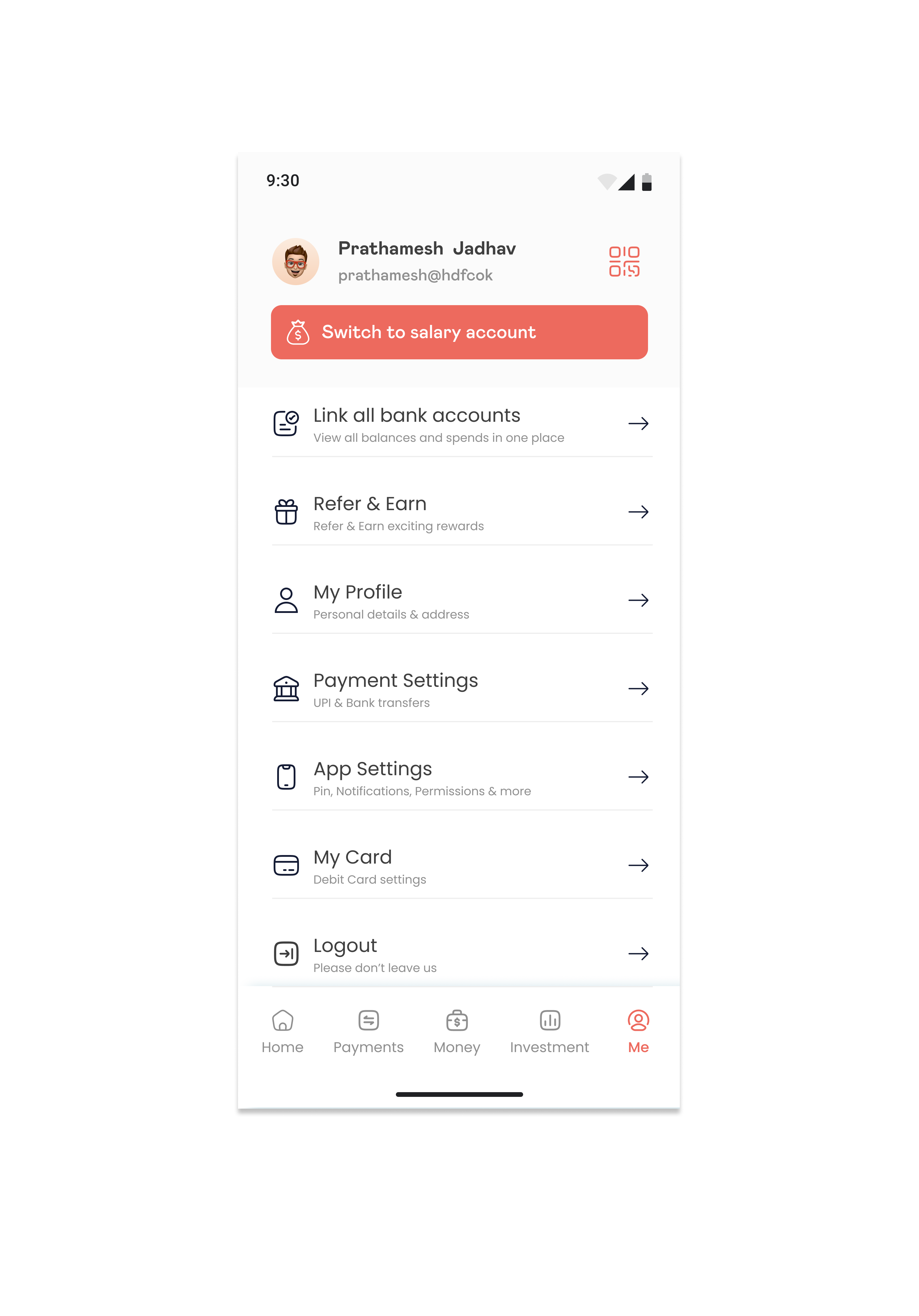 Mobile Settings Page for Banking App by Prathamesh Jadhav | Layers
