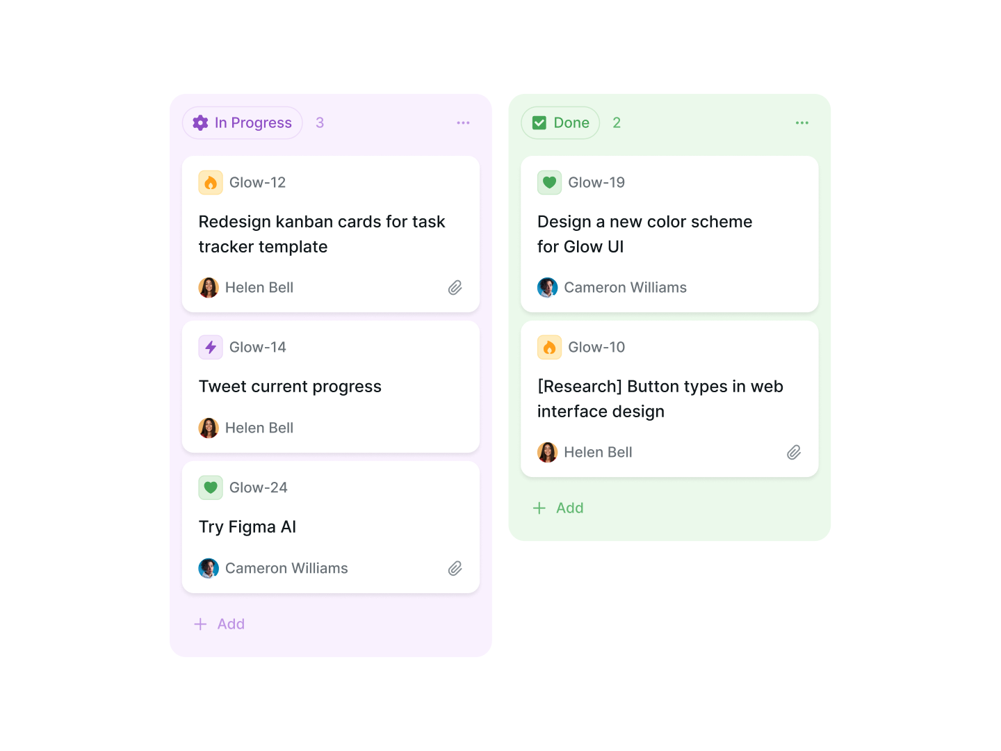 Made with Glow UI kit #3 — Kanban cards by Alexey Likhobabin | Layers