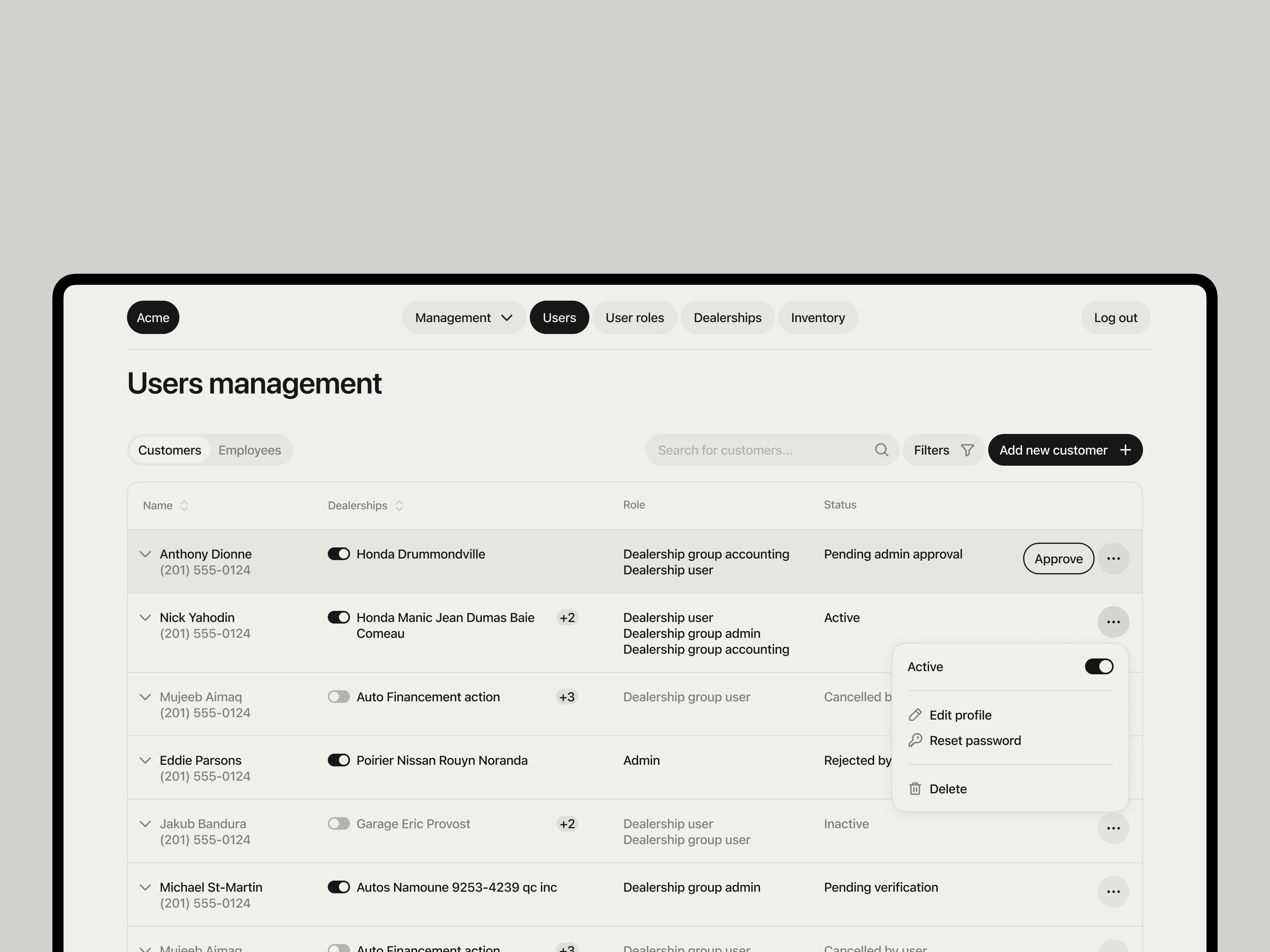 Data table for "Users management" by Nick Yahodin | Layers