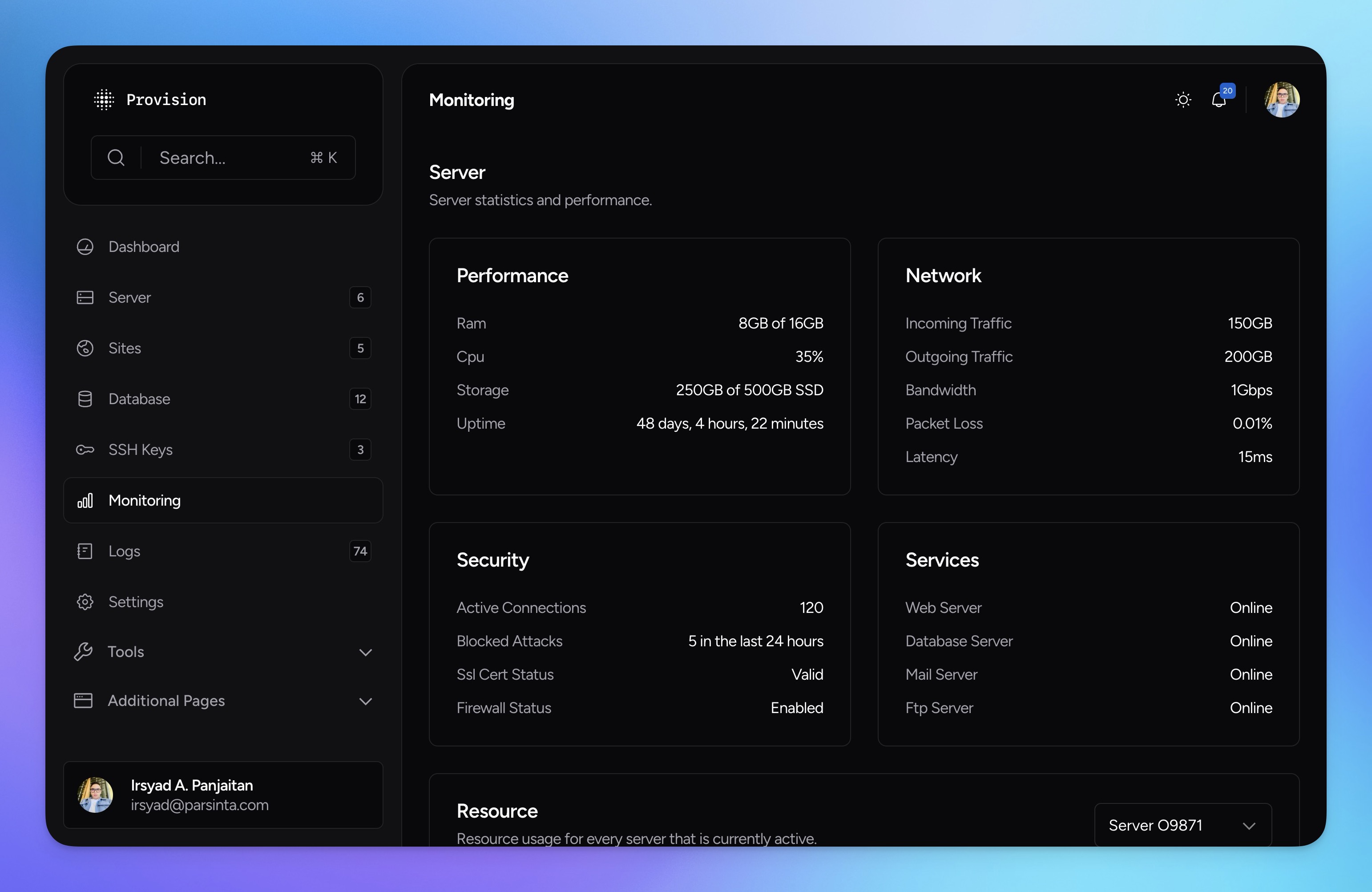 Next.js Elite Dashboard Provision Template by Irsyad A. Panjaitan | Layers