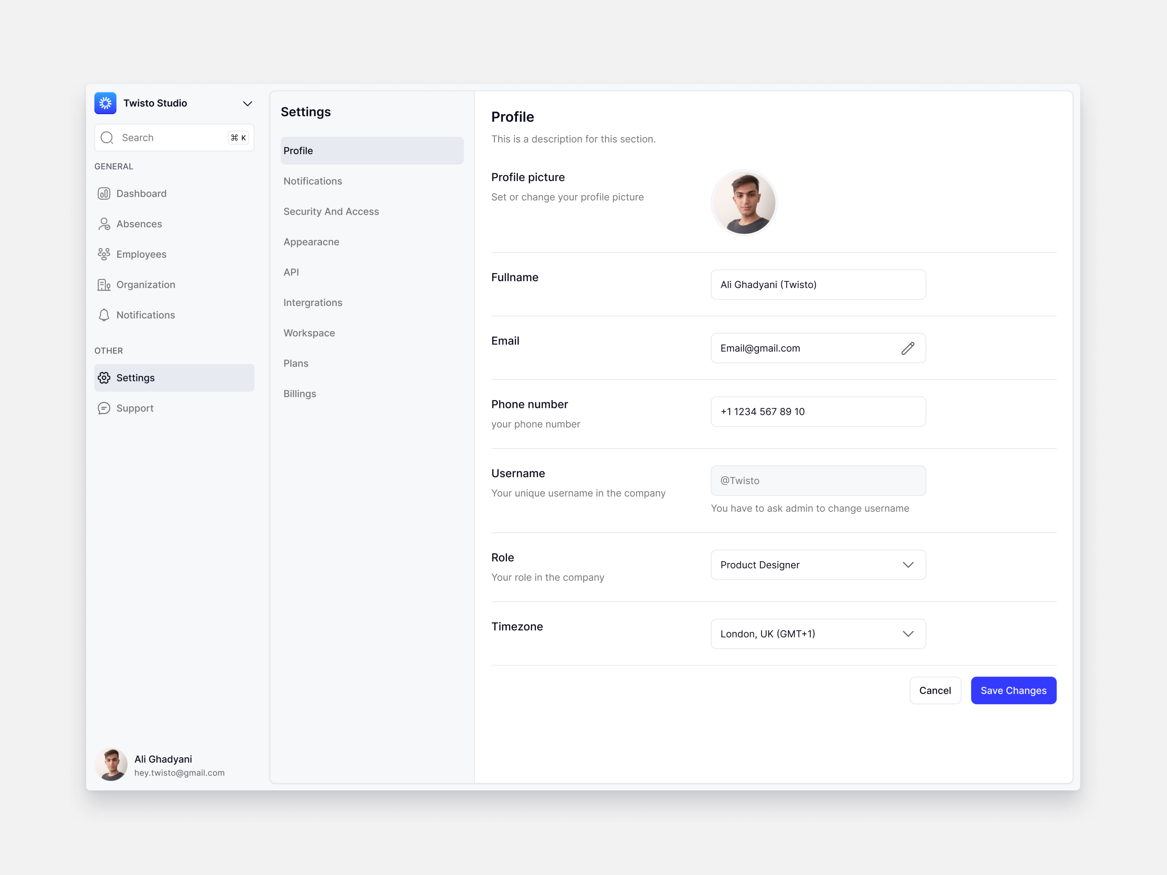 Profile Settings Dashboard by Ali Ghadyani (Twisto) | Layers